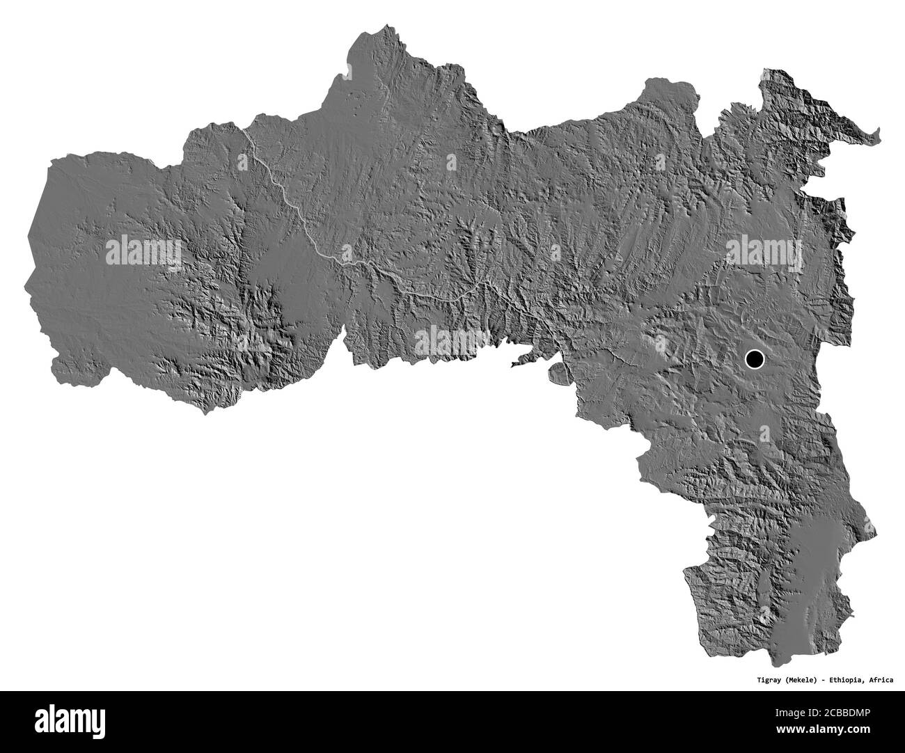 Shape of Tigray, state of Ethiopia, with its capital isolated on white ...