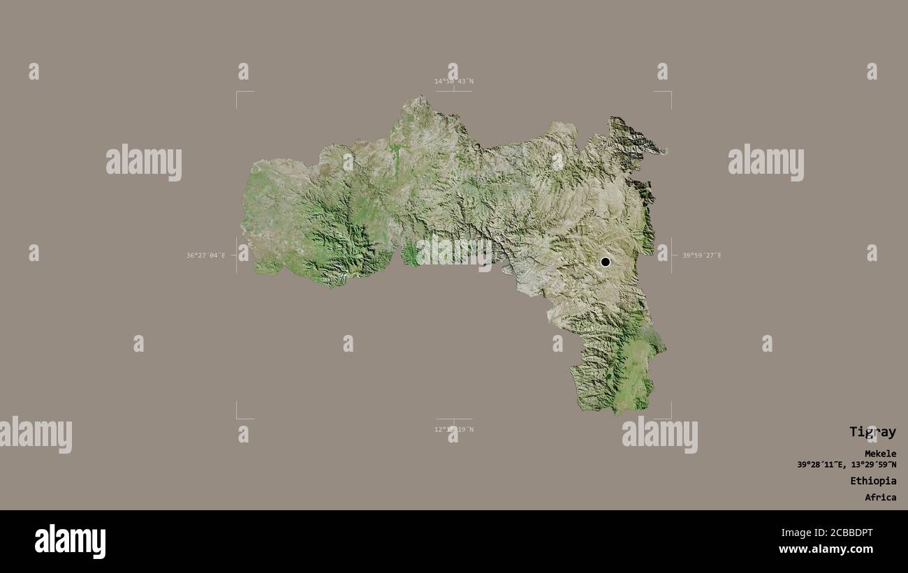 Area of Tigray, state of Ethiopia, isolated on a solid background in a ...