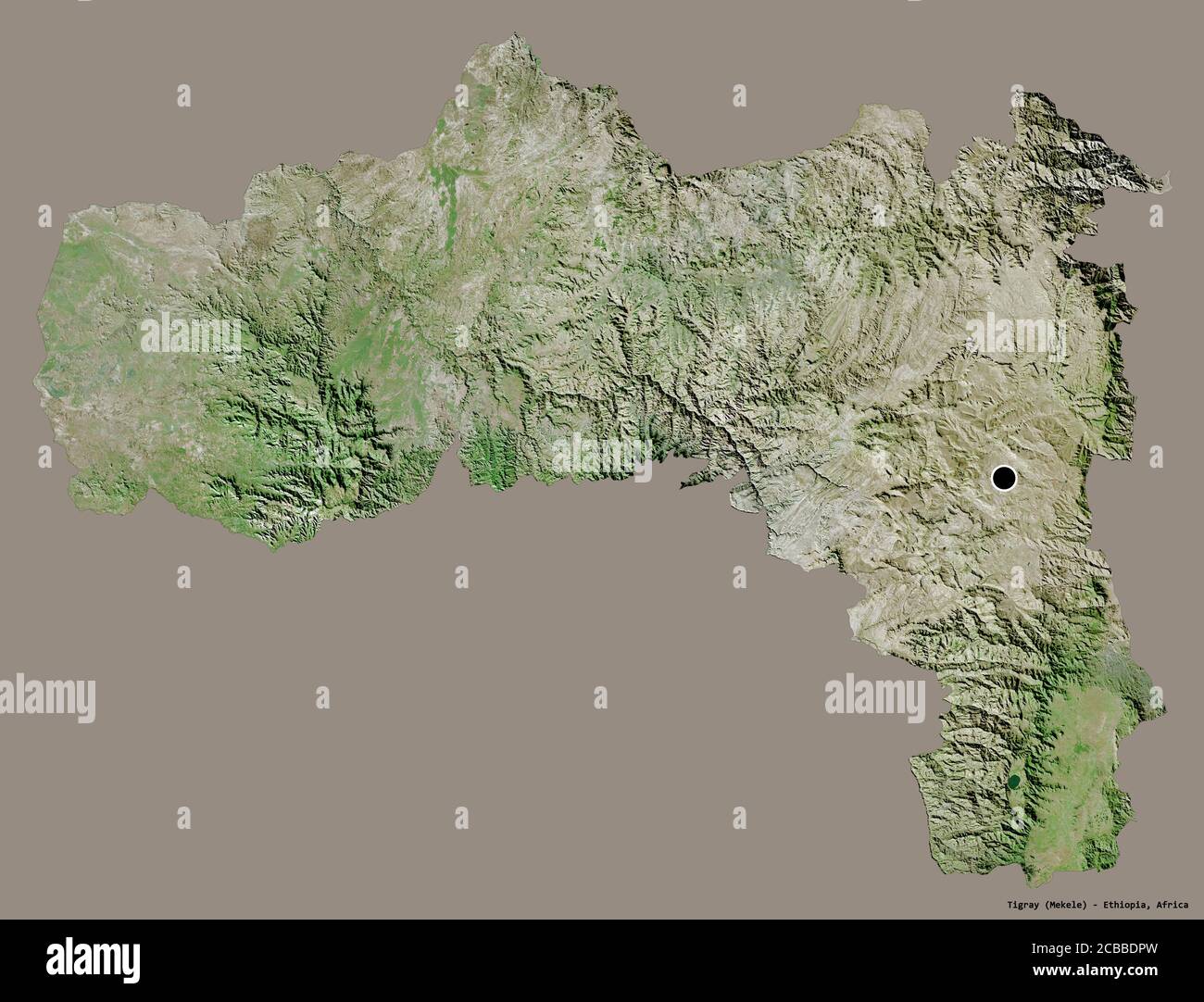 Shape of Tigray, state of Ethiopia, with its capital isolated on a ...