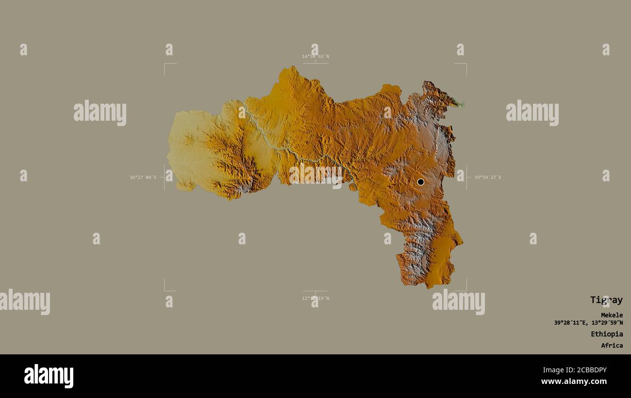 Area of Tigray, state of Ethiopia, isolated on a solid background in a ...