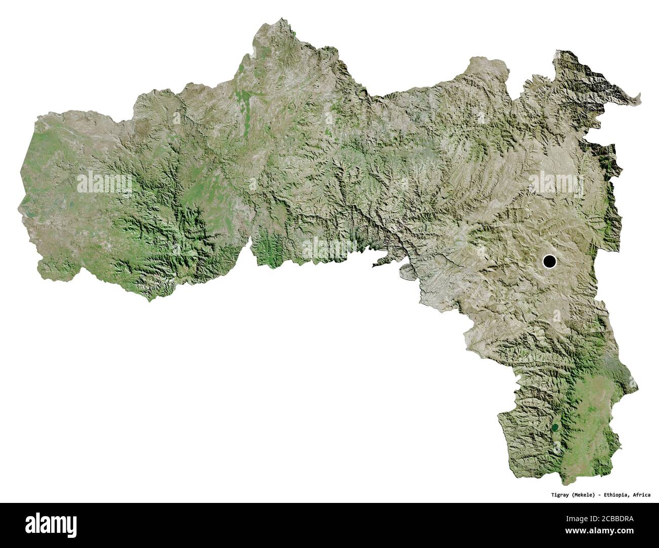 Shape of Tigray, state of Ethiopia, with its capital isolated on white ...