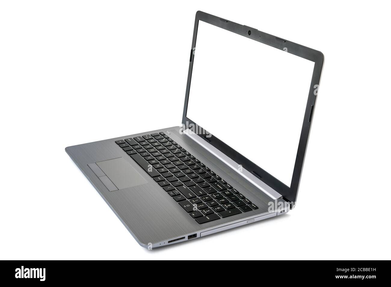 Side view of laptop or notebook with blank screen. Notebook with blank ...