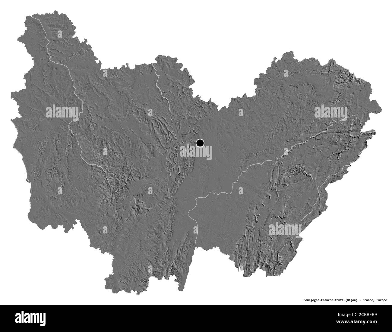 Shape of Bourgogne-Franche-Comté, region of France, with its capital ...