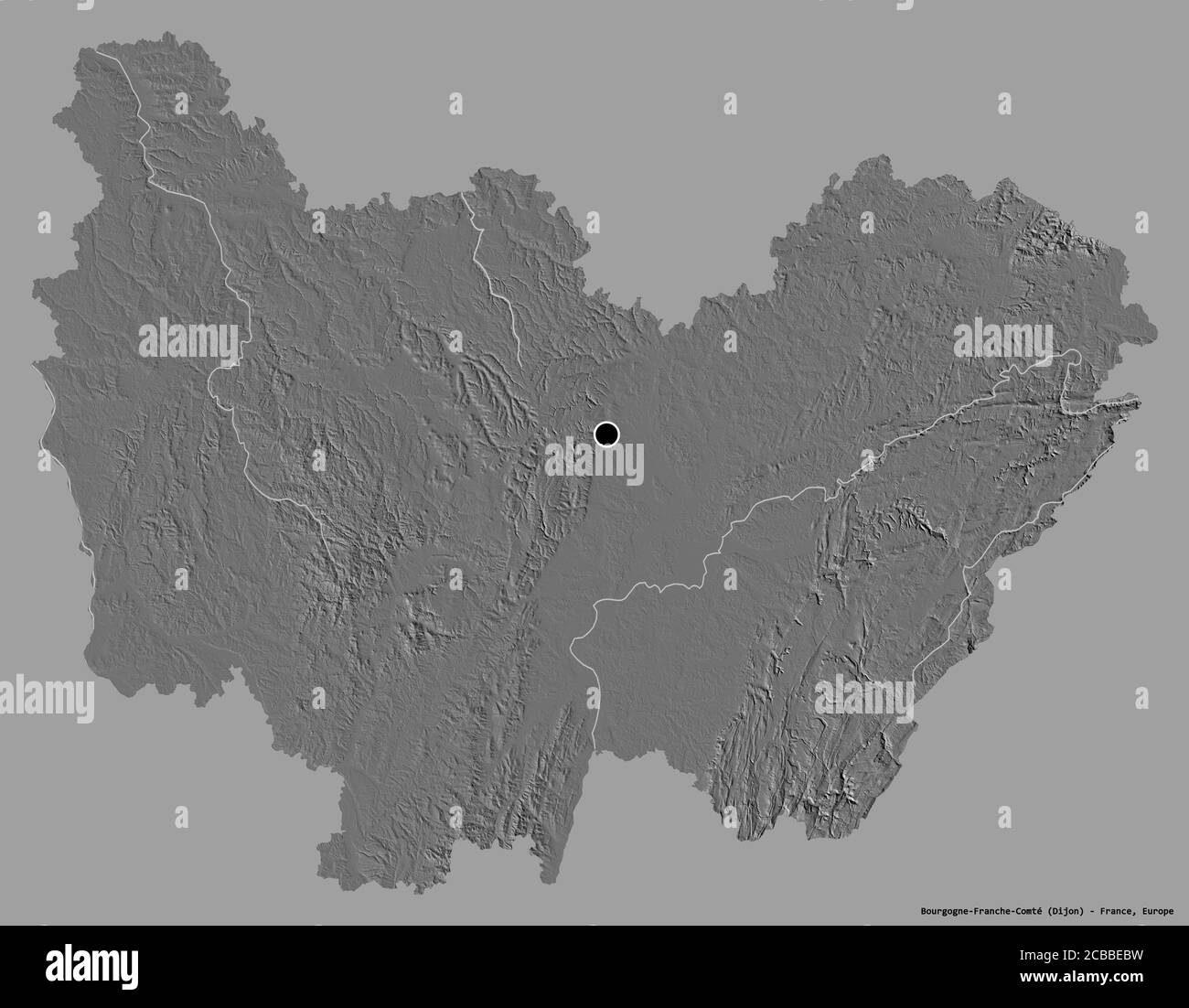 Shape of Bourgogne-Franche-Comté, region of France, with its capital ...