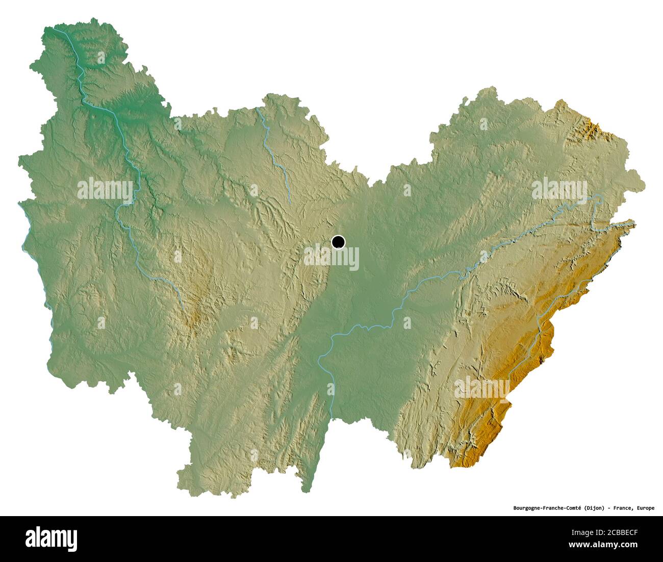 Shape of Bourgogne-Franche-Comté, region of France, with its capital ...