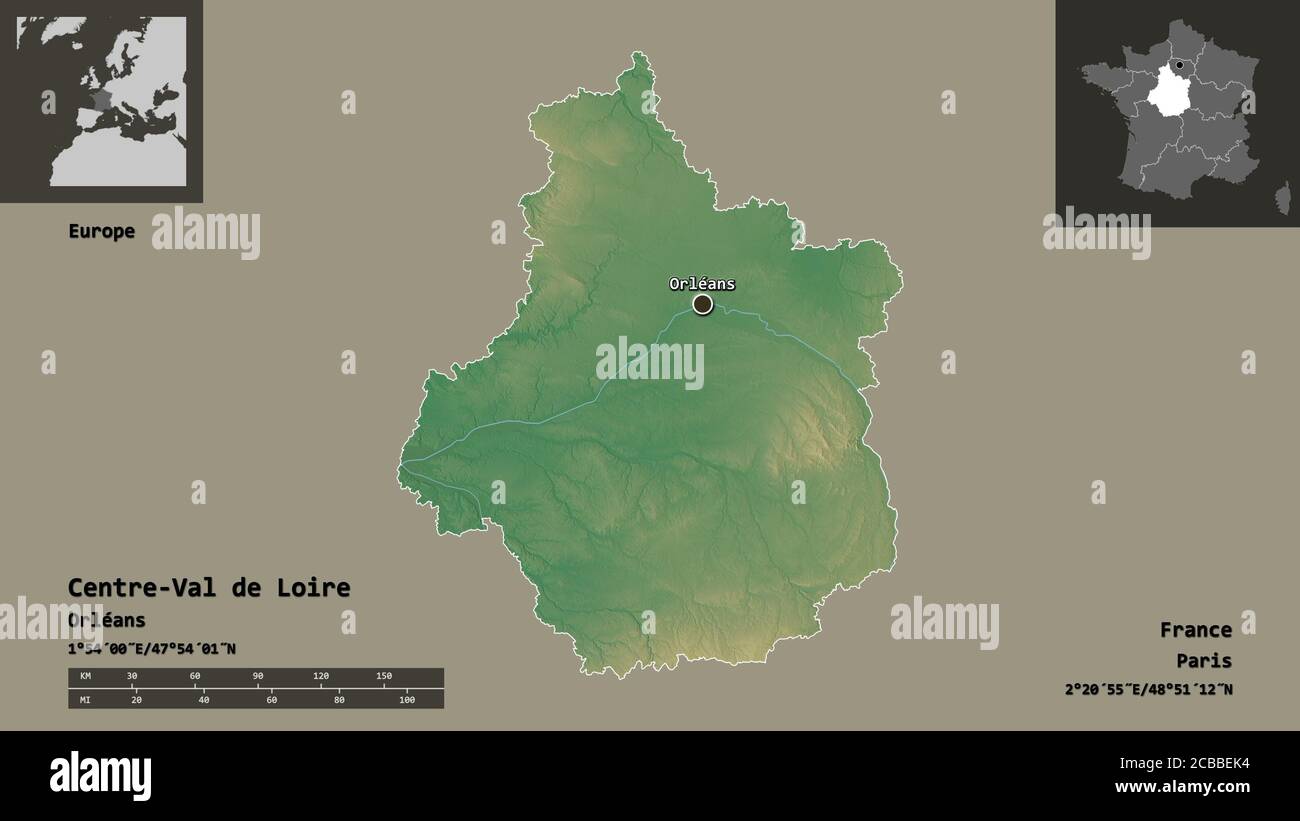 Shape of Centre-Val de Loire, region of France, and its capital ...