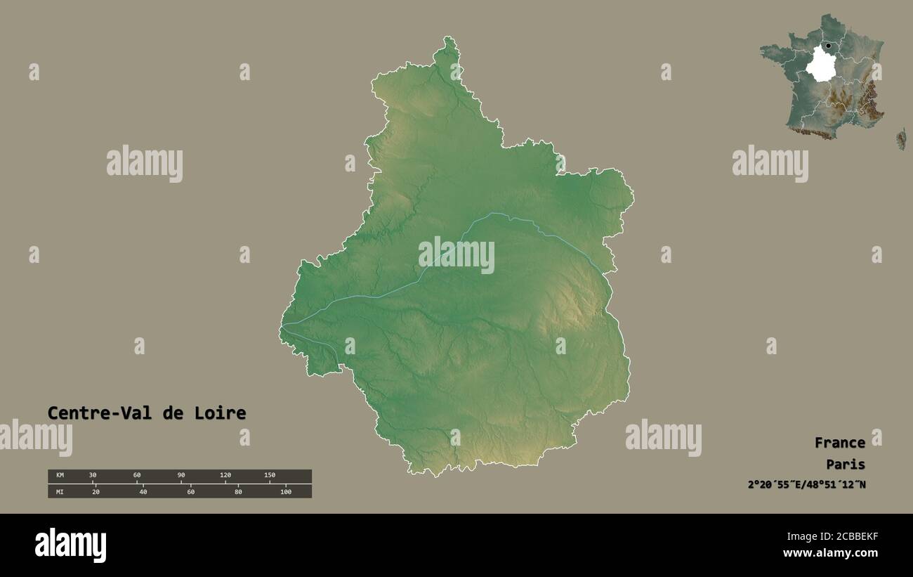 Shape of Centre-Val de Loire, region of France, with its capital ...