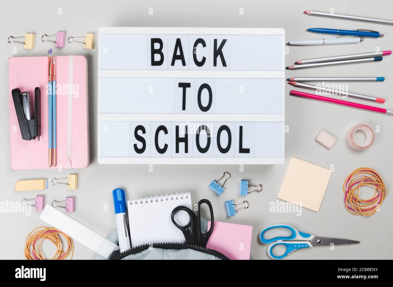 Blackboard different school objects hi-res stock photography and images ...