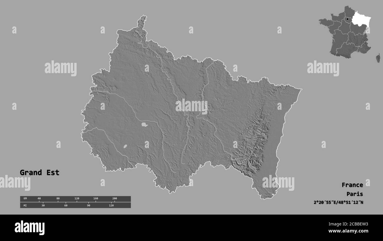 Shape of Grand Est, region of France, with its capital isolated on ...