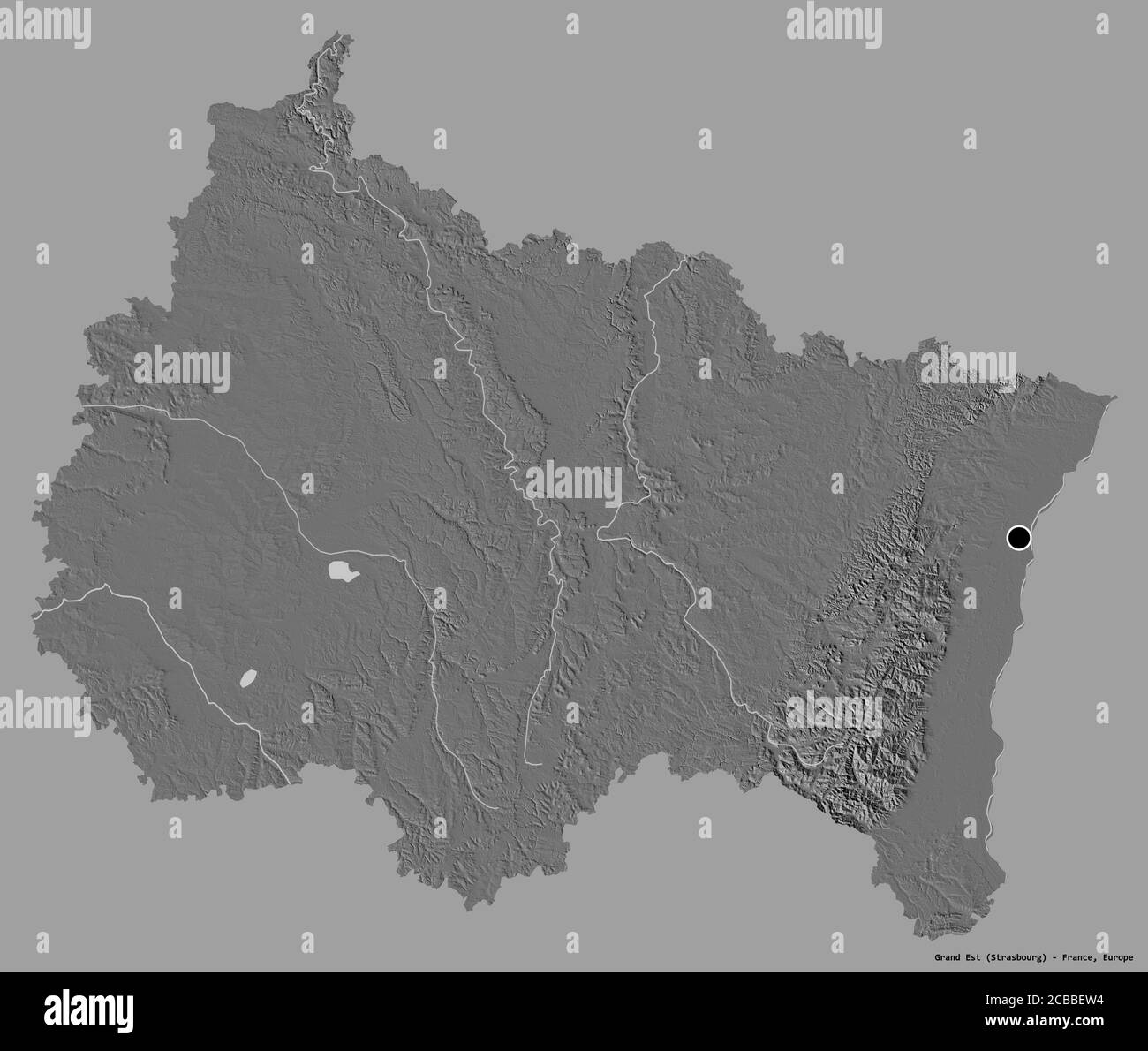 Shape of Grand Est, region of France, with its capital isolated on a ...