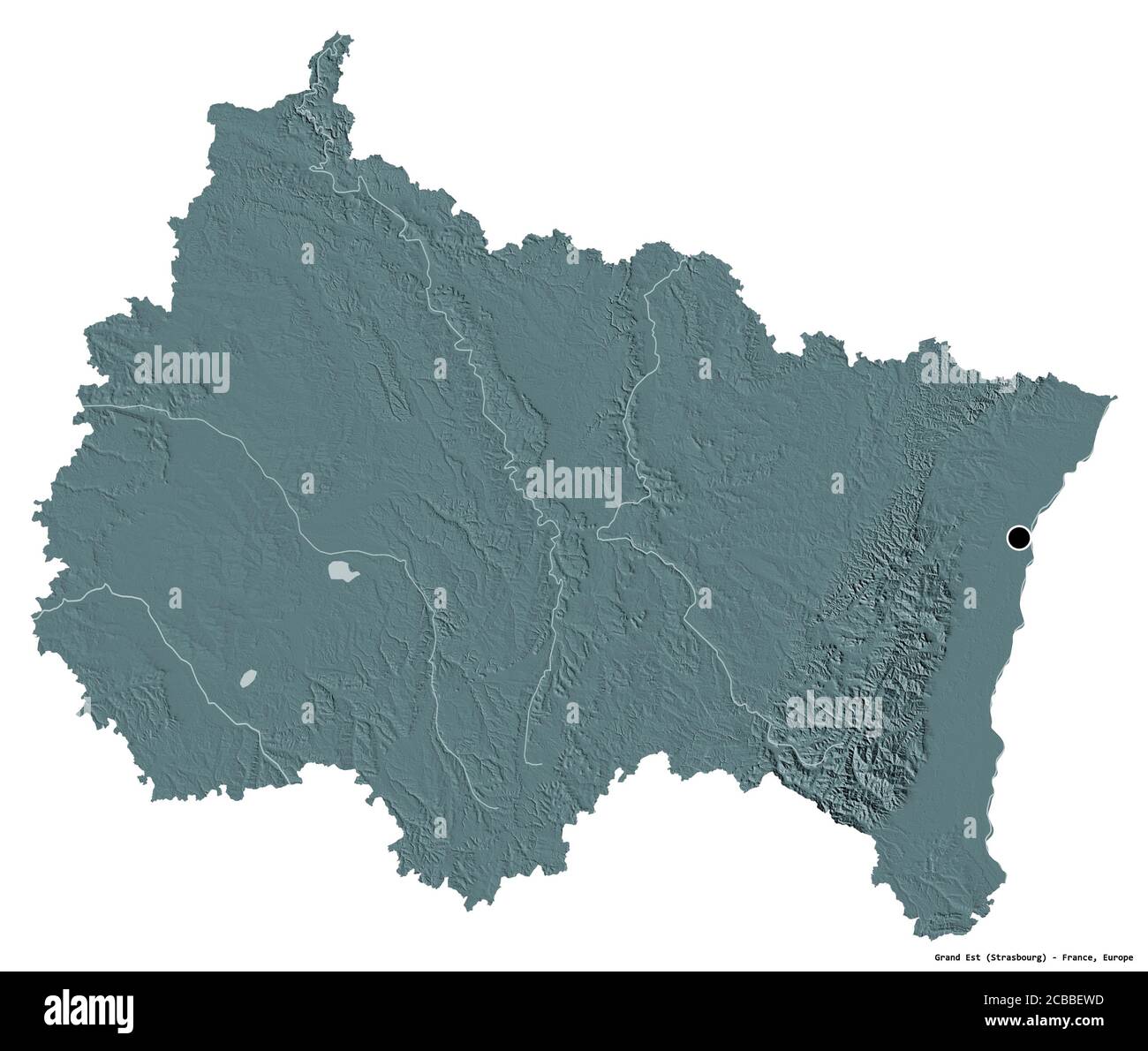 Shape of Grand Est, region of France, with its capital isolated on ...