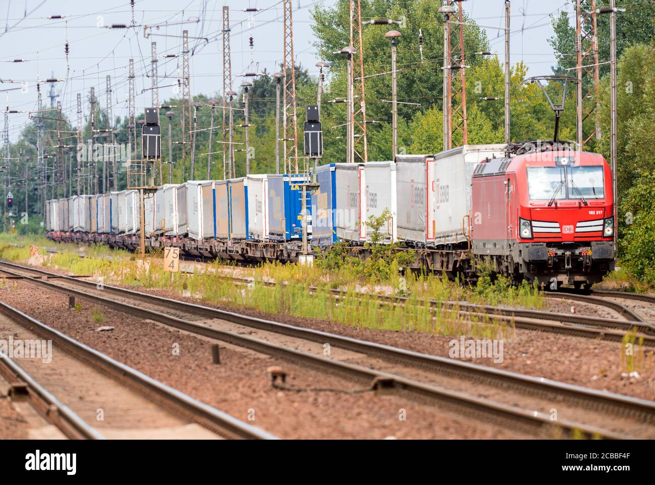 Wustermark, Germany. 10th Aug, 2020. A freight train pulled by a ...