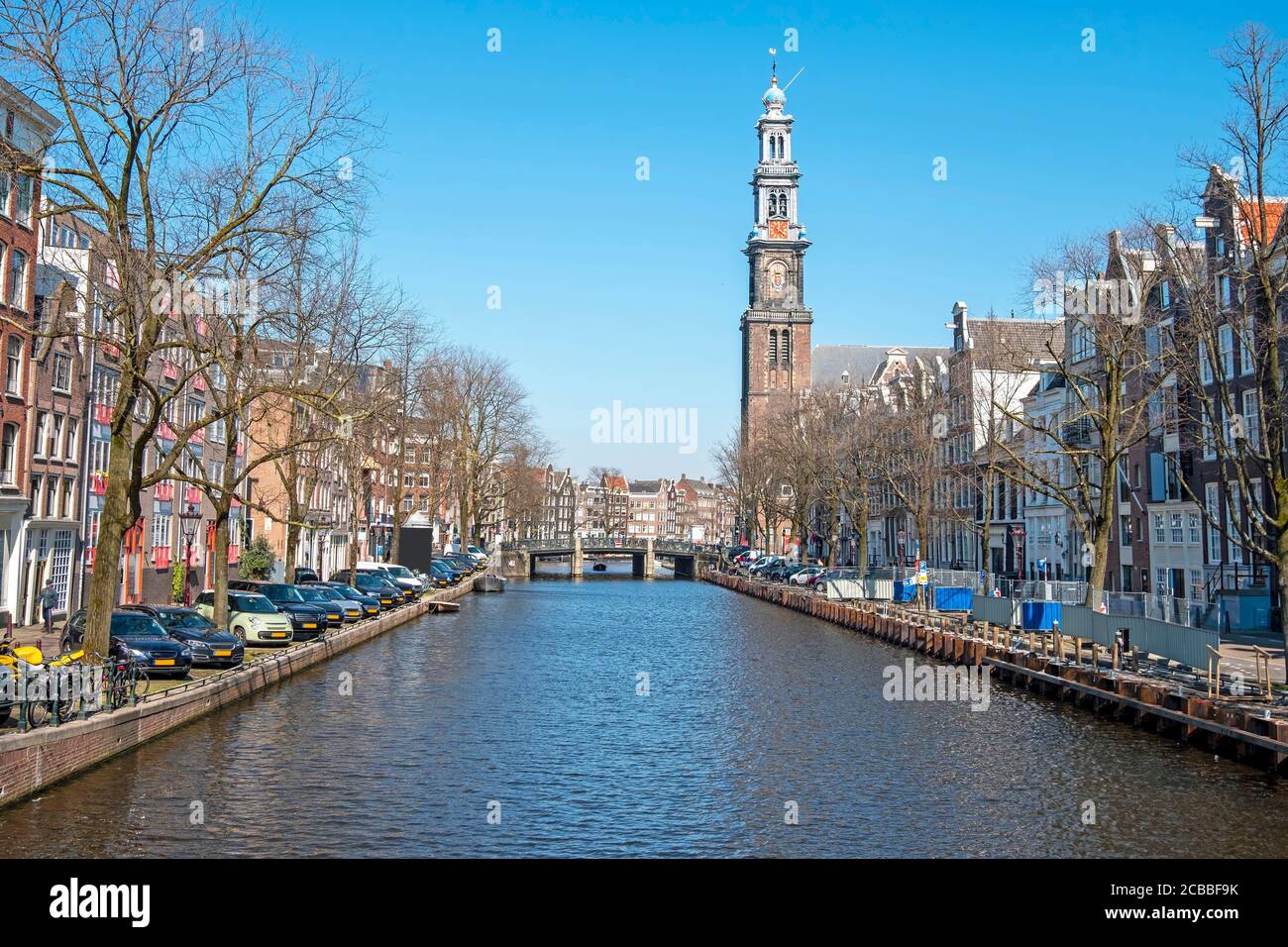 City scenic from Amsterdam at the Prinsengracht with the Westerkerk in ...