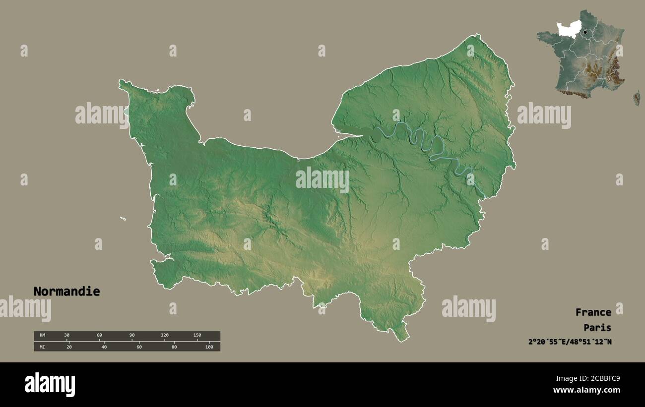 Shape of Normandie, region of France, with its capital isolated on ...