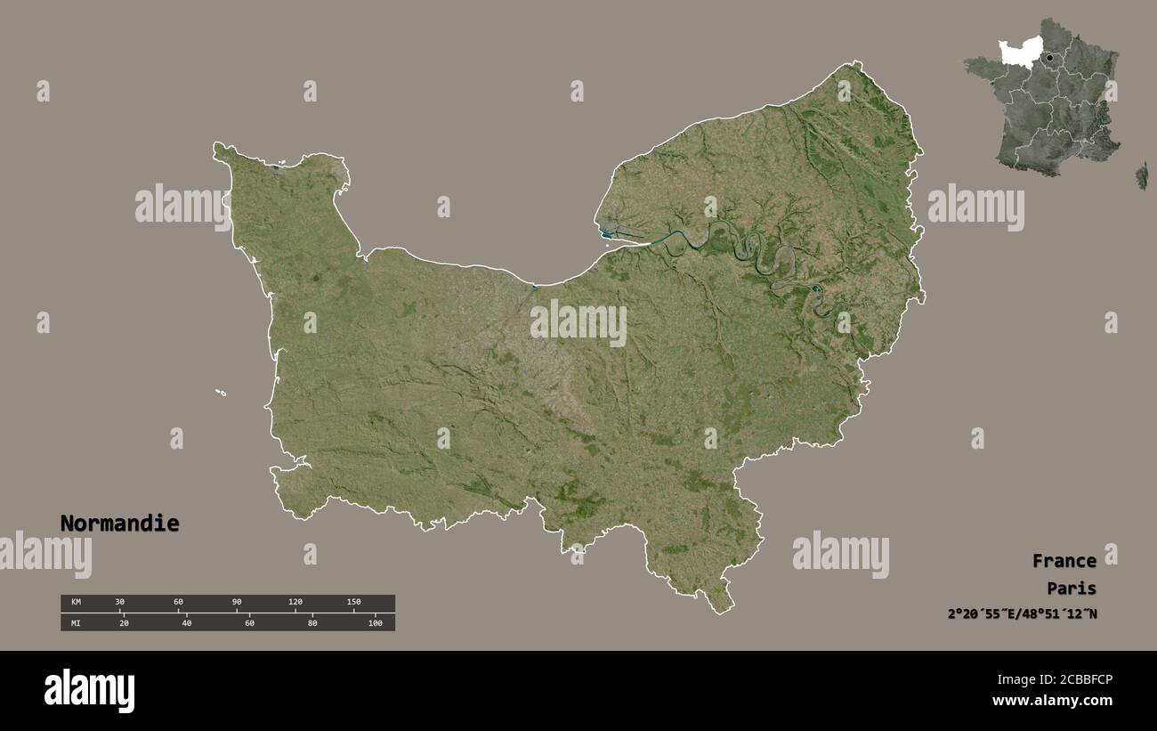 Shape of Normandie, region of France, with its capital isolated on ...