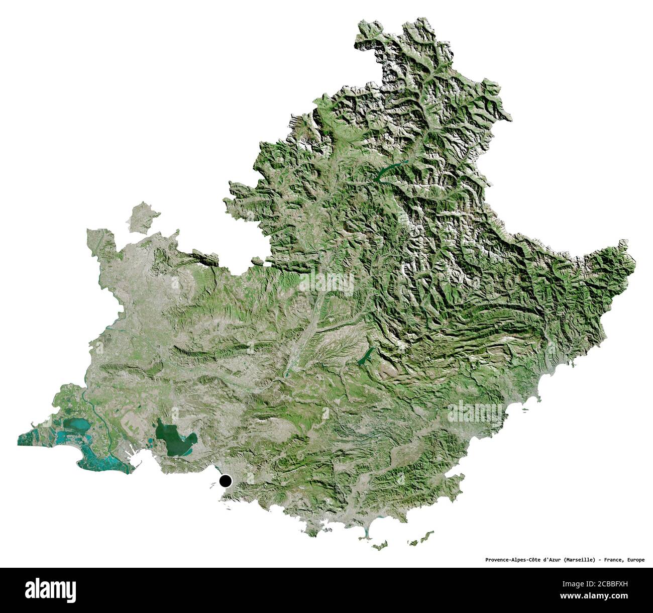 Shape of Provence-Alpes-Côte d'Azur, region of France, with its capital ...