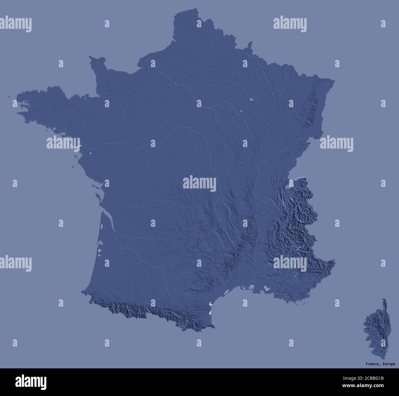 Shape of France with its capital isolated on a solid color background ...