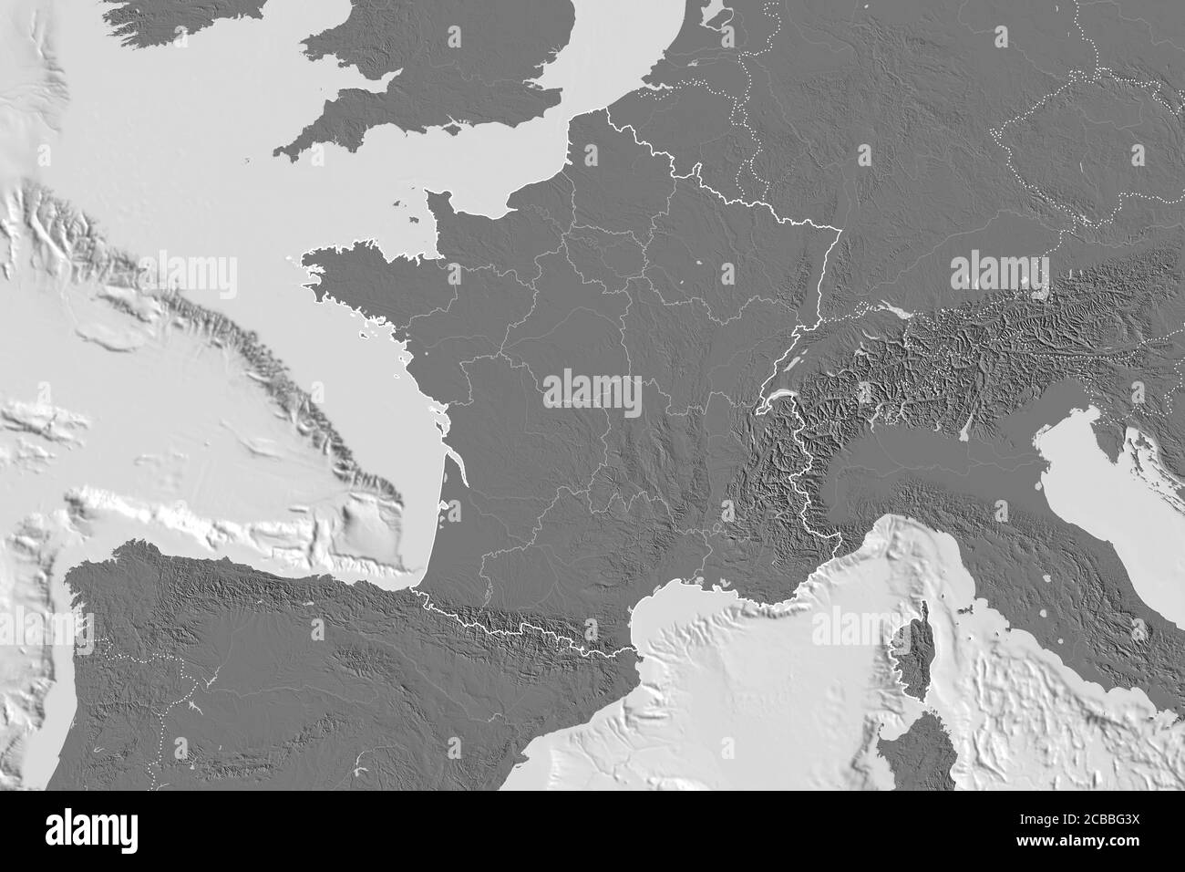 Extended area of France with country outline, international and ...