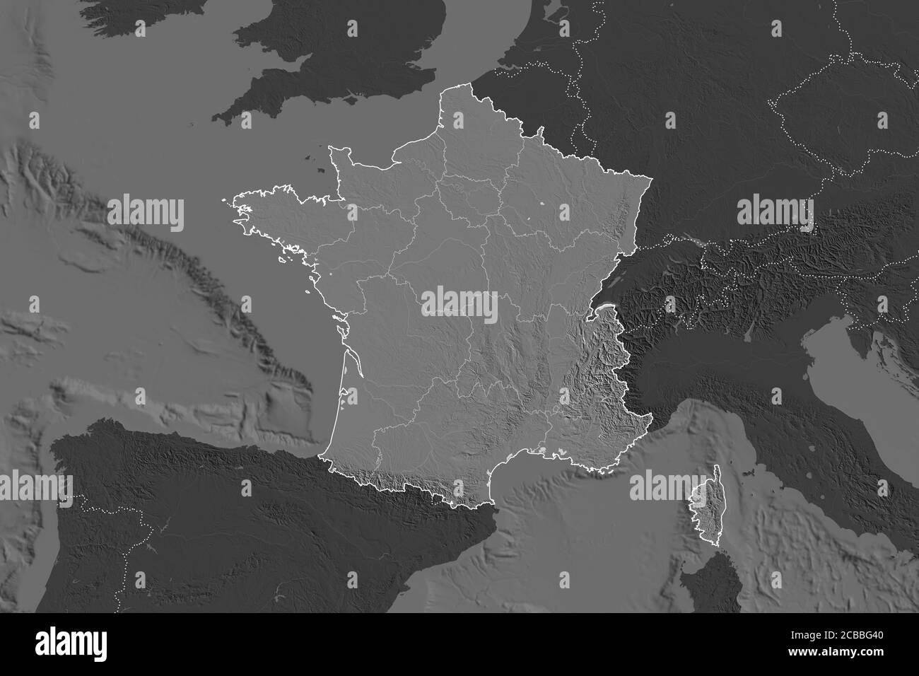 Shape of France separated by the desaturation of neighboring areas ...