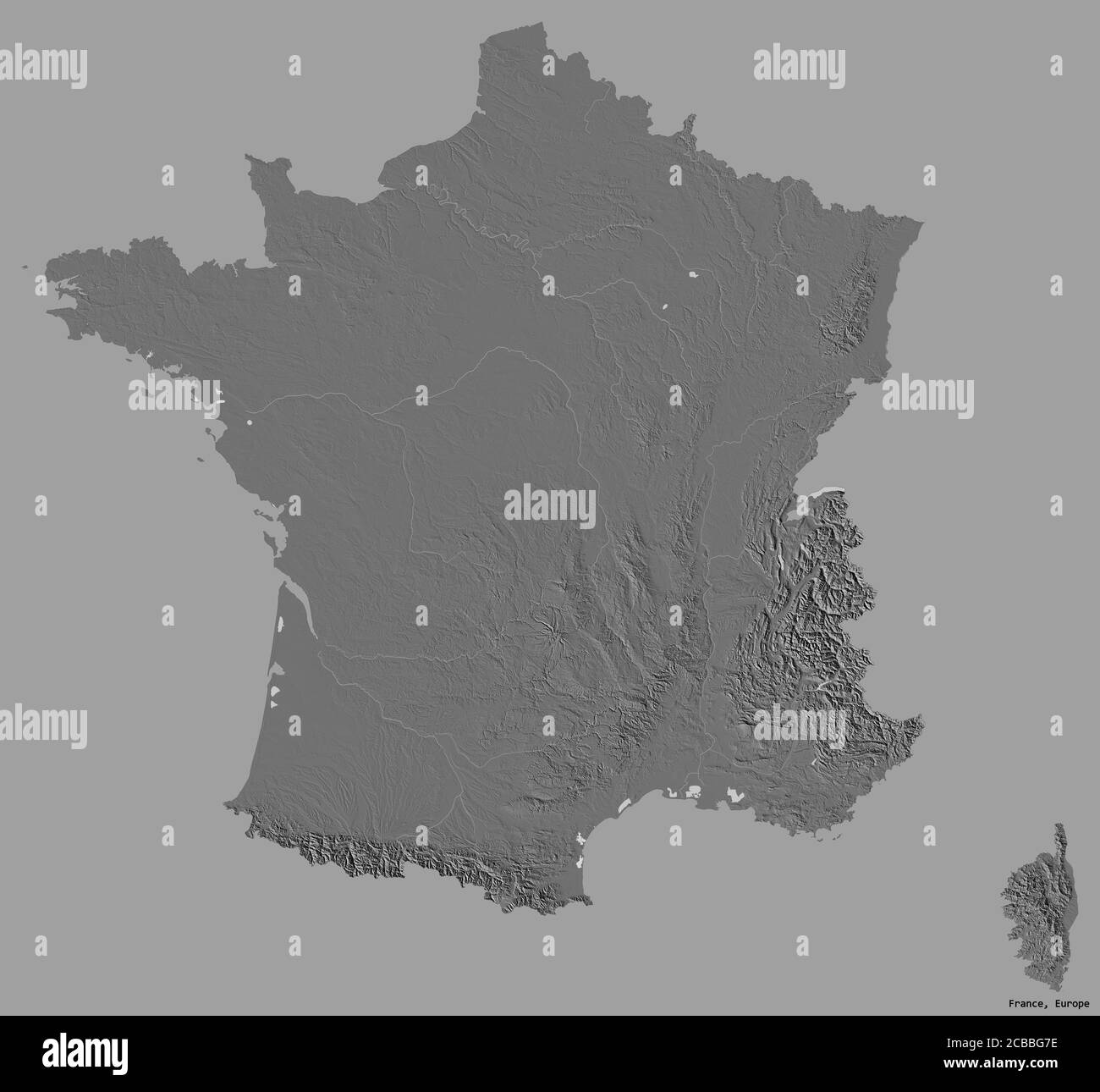 Shape of France with its capital isolated on a solid color background ...