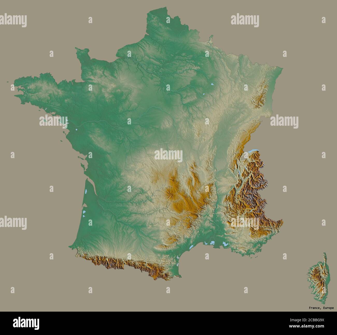 Shape of France with its capital isolated on a solid color background ...