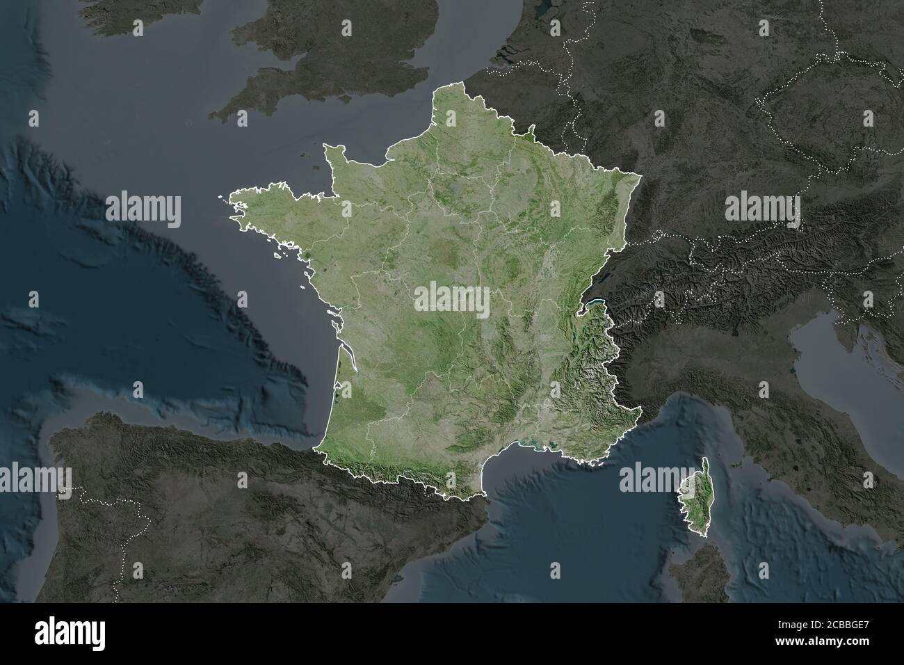 Shape of France separated by the desaturation of neighboring areas ...