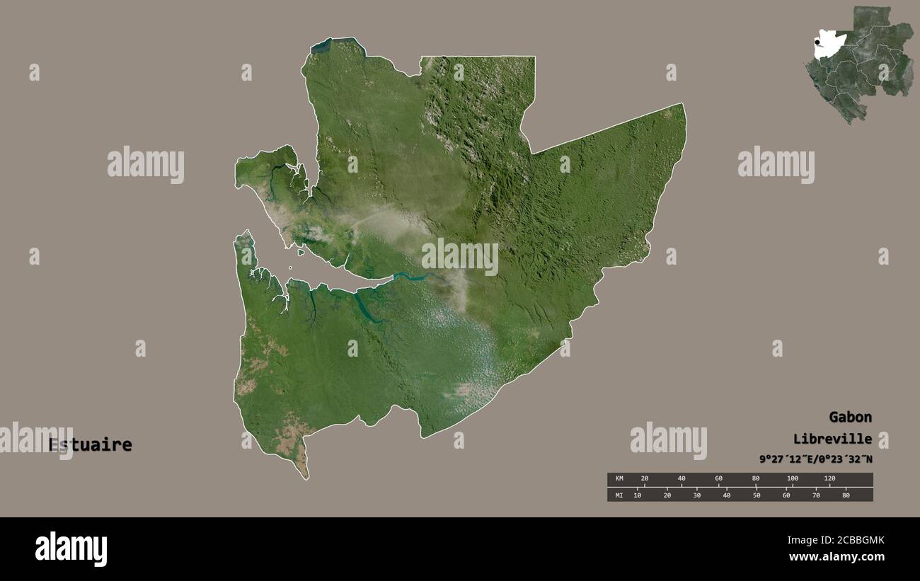 Shape of Estuaire, province of Gabon, with its capital isolated on ...