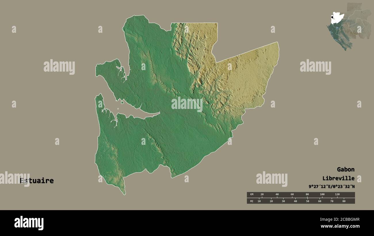 Shape of Estuaire, province of Gabon, with its capital isolated on ...