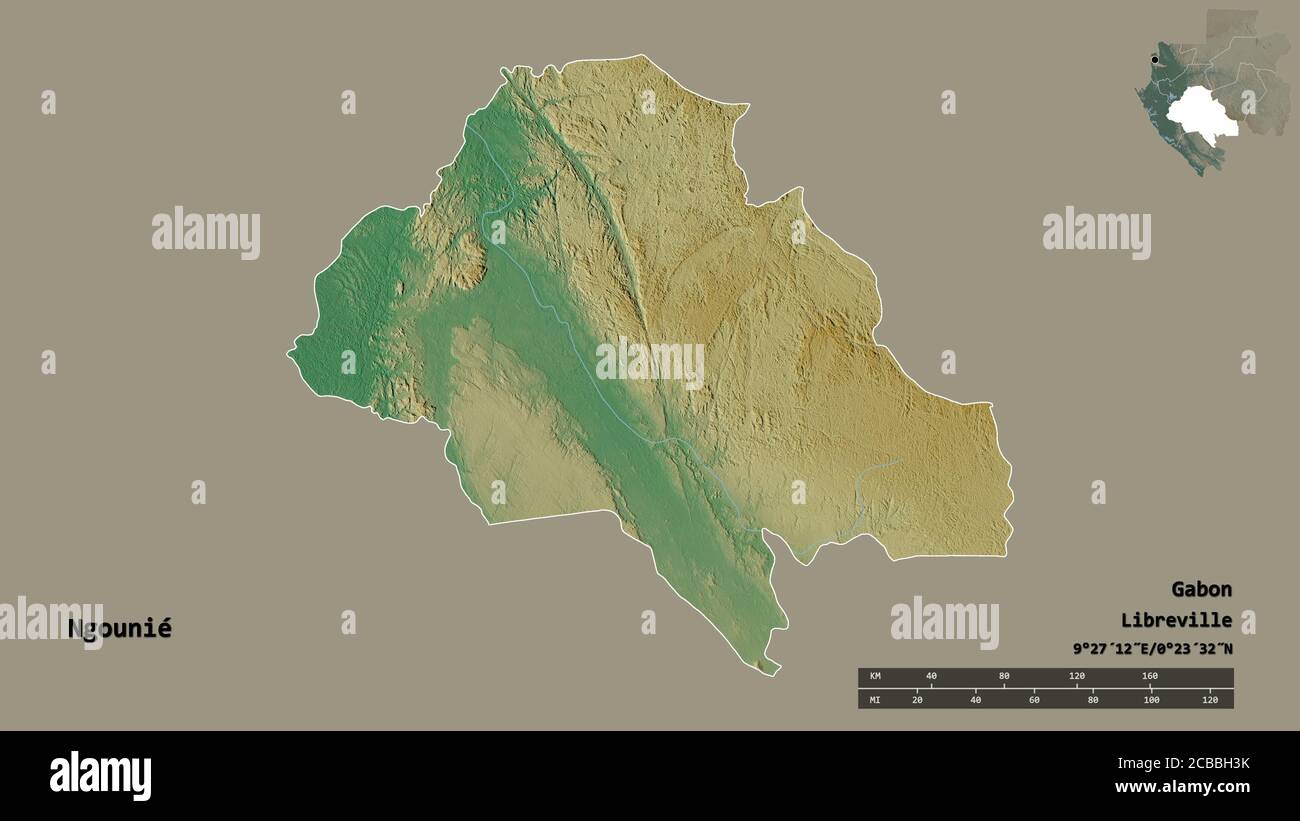 Shape of Ngounié, province of Gabon, with its capital isolated on solid ...