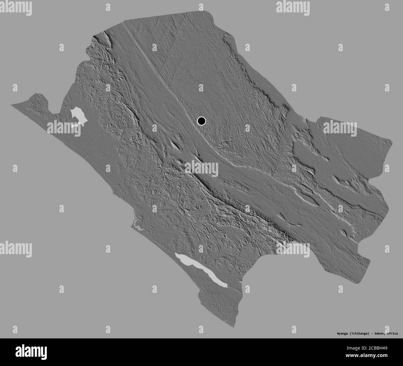 Shape of Nyanga, province of Gabon, with its capital isolated on a ...