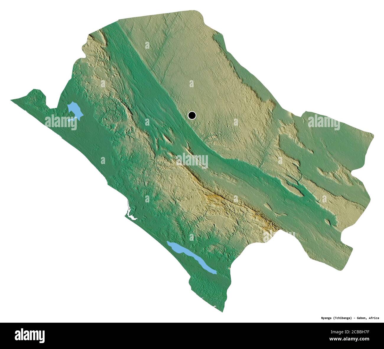 Shape of Nyanga, province of Gabon, with its capital isolated on white ...
