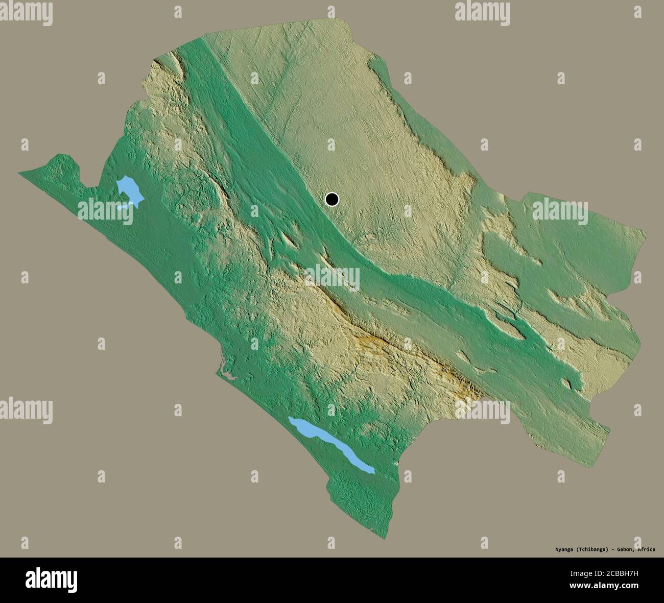 Shape of Nyanga, province of Gabon, with its capital isolated on a ...