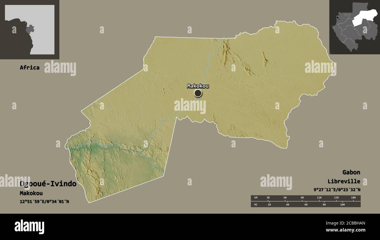 Shape of Ogooué-Ivindo, province of Gabon, and its capital. Distance ...