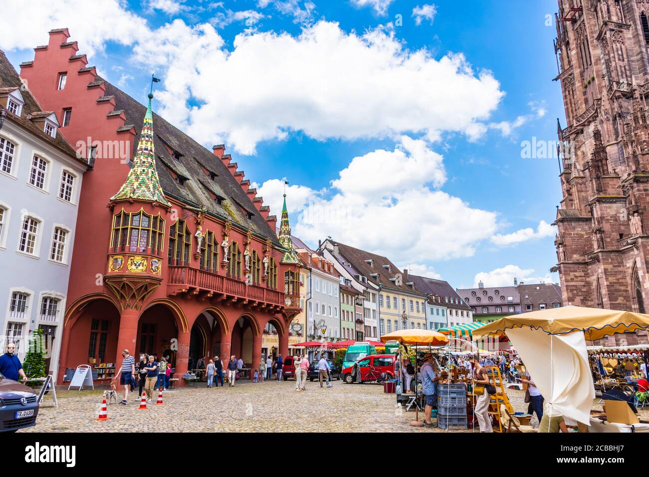 FREIBURG IM BRISGAU, GERMANY, 18 JULY 2020: Market Square of Freiburg ...