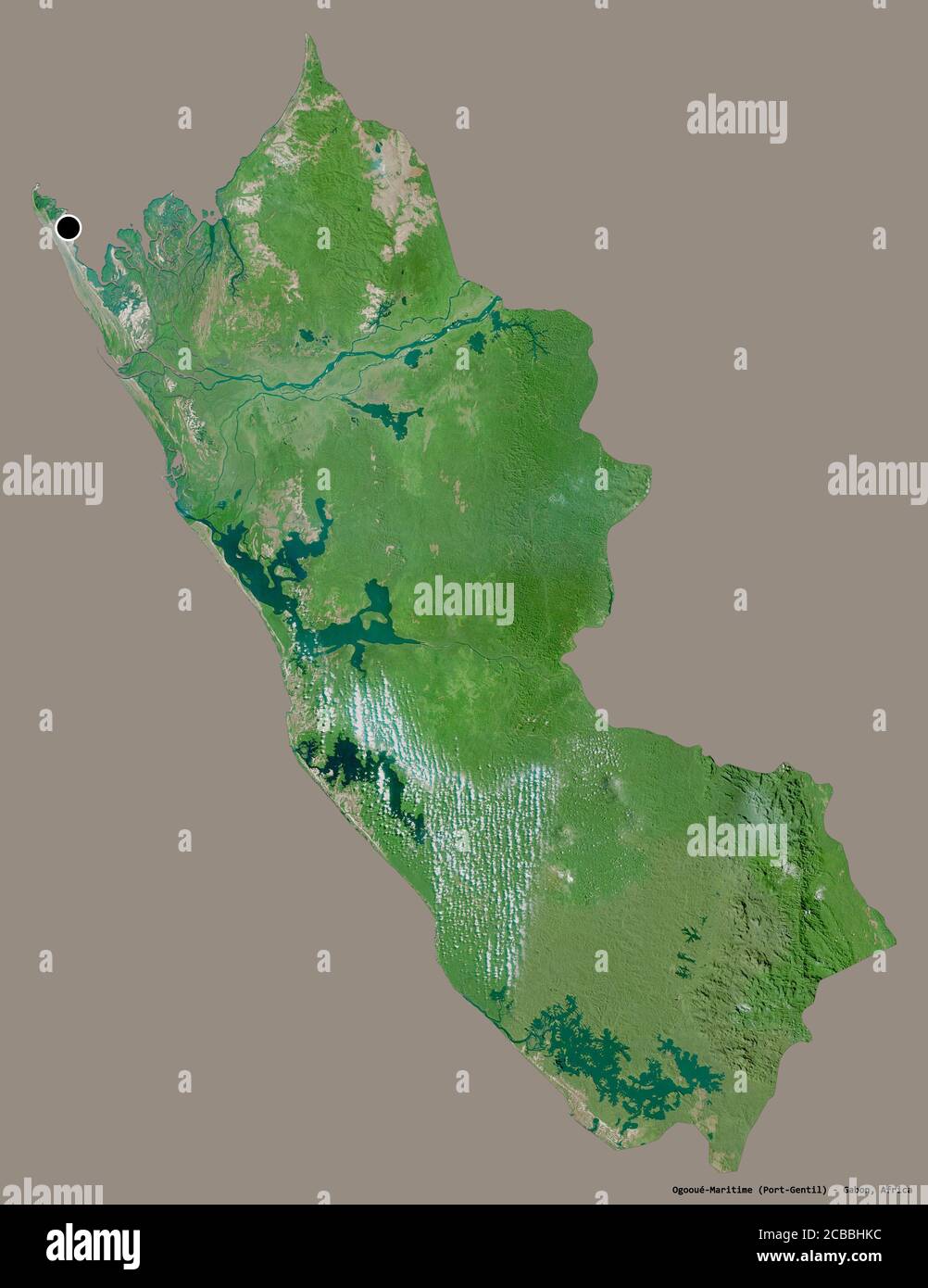Shape of Ogooué-Maritime, province of Gabon, with its capital isolated ...