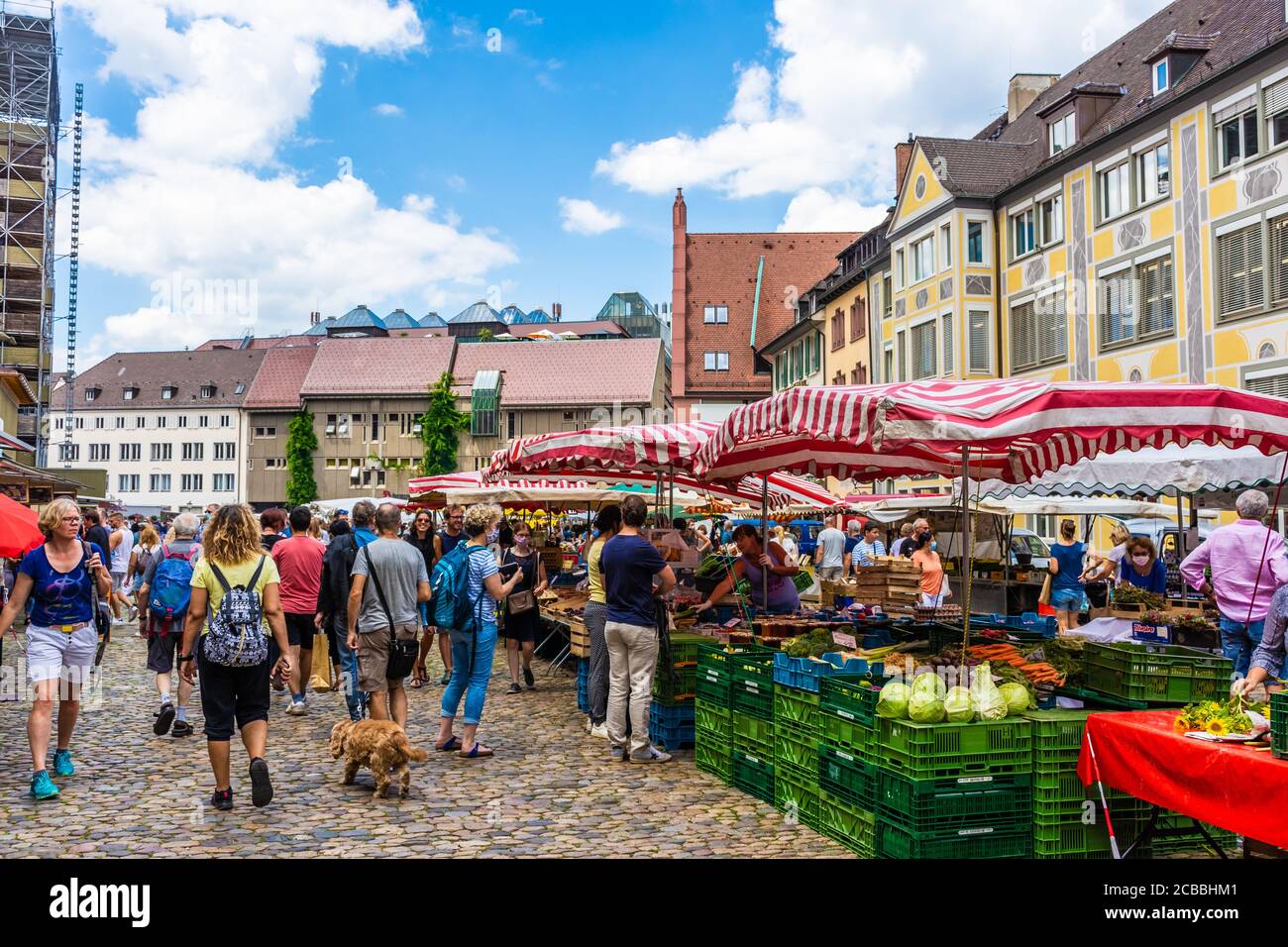 FREIBURG IM BRISGAU, GERMANY, 18 JULY 2020: Market Square of Freiburg ...