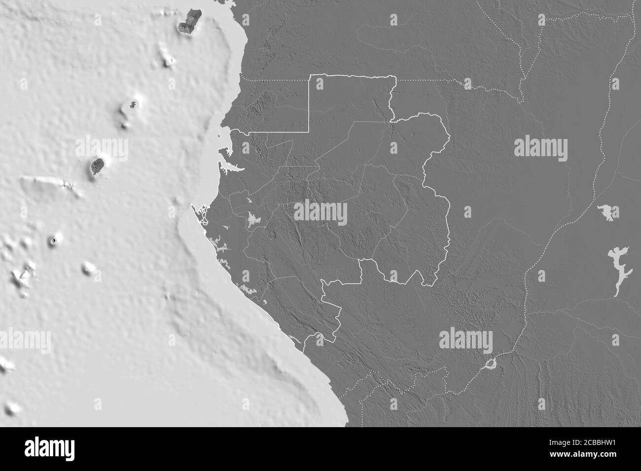 Extended area of Gabon with country outline, international and regional ...
