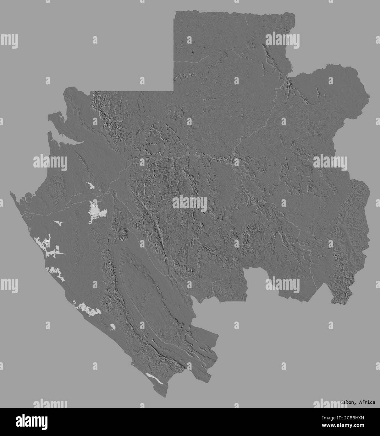 Shape of Gabon with its capital isolated on a solid color background ...
