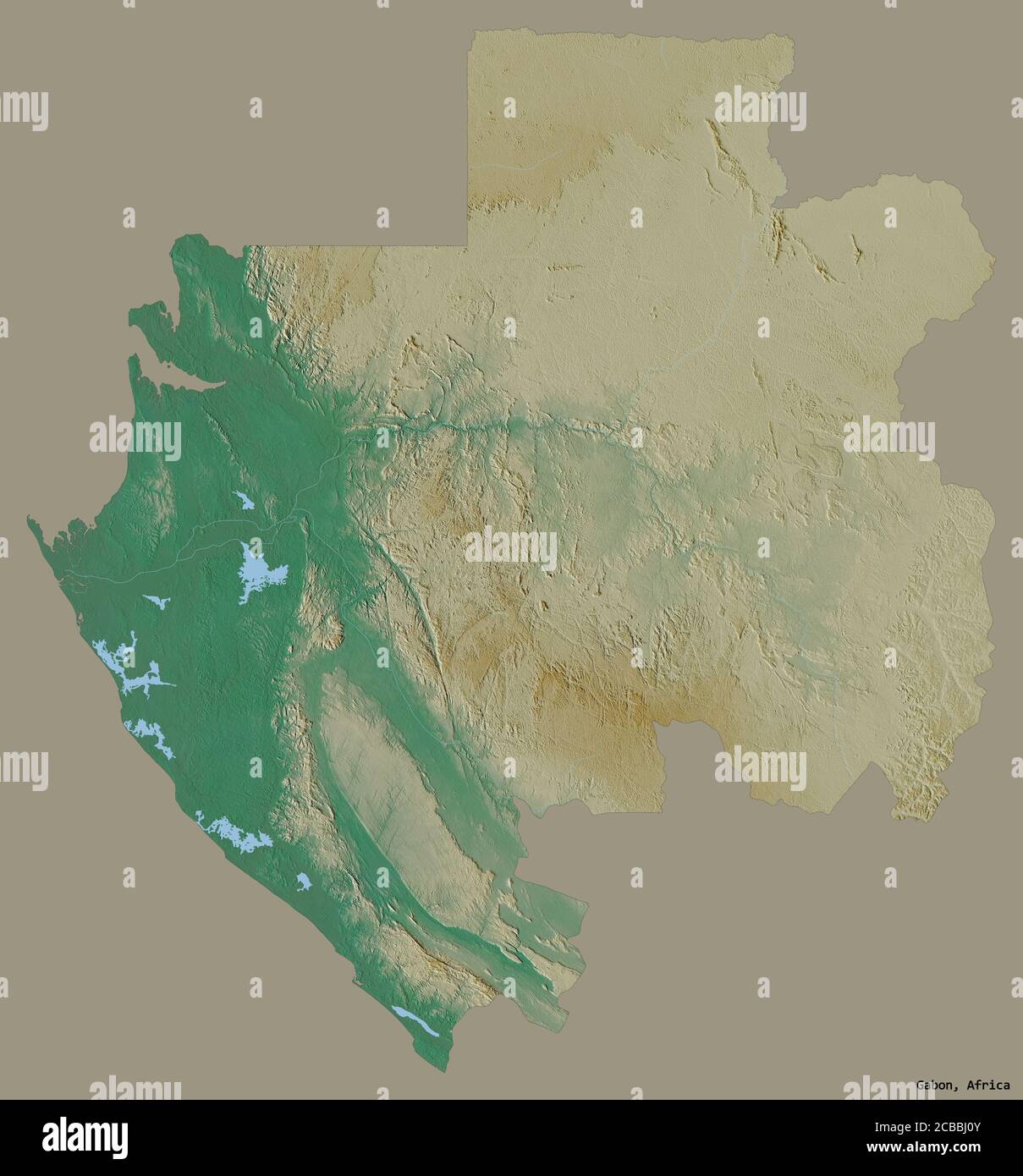 Shape of Gabon with its capital isolated on a solid color background ...