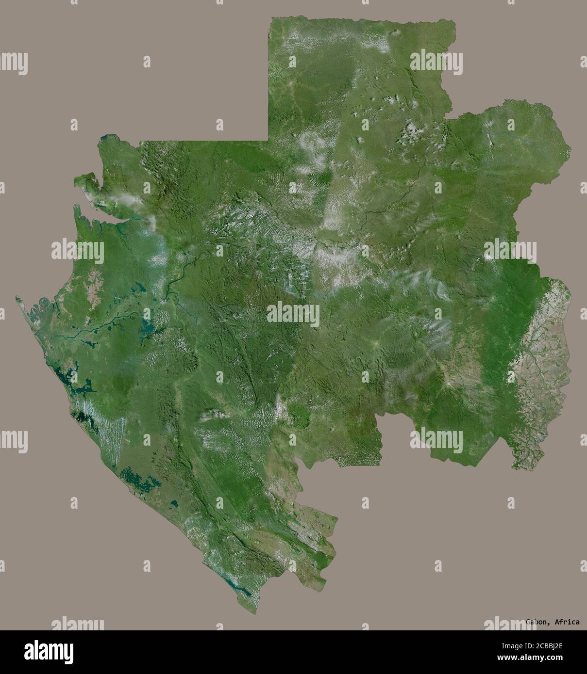 Shape of Gabon with its capital isolated on a solid color background ...