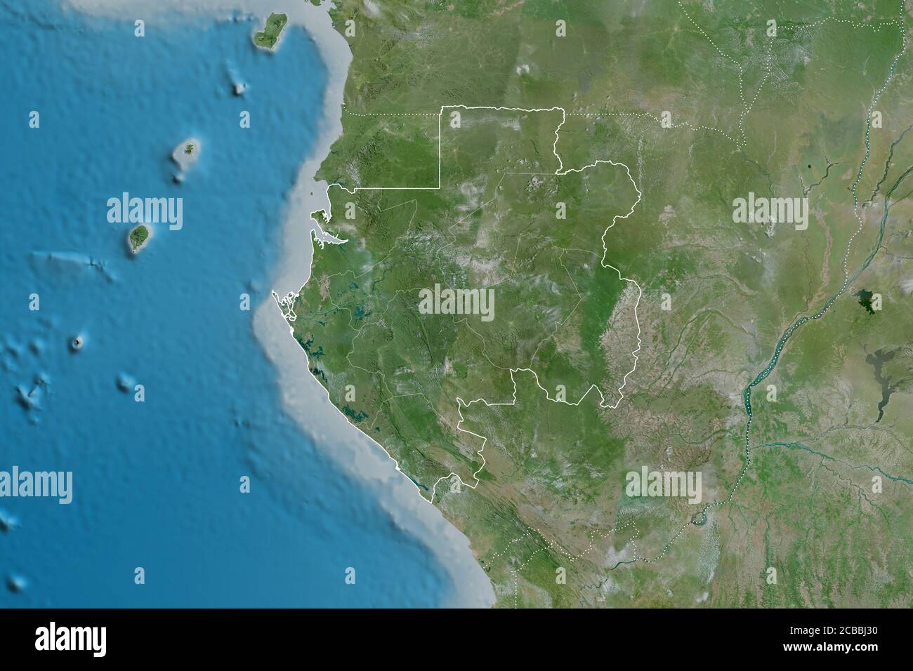 Extended area of Gabon with country outline, international and regional ...