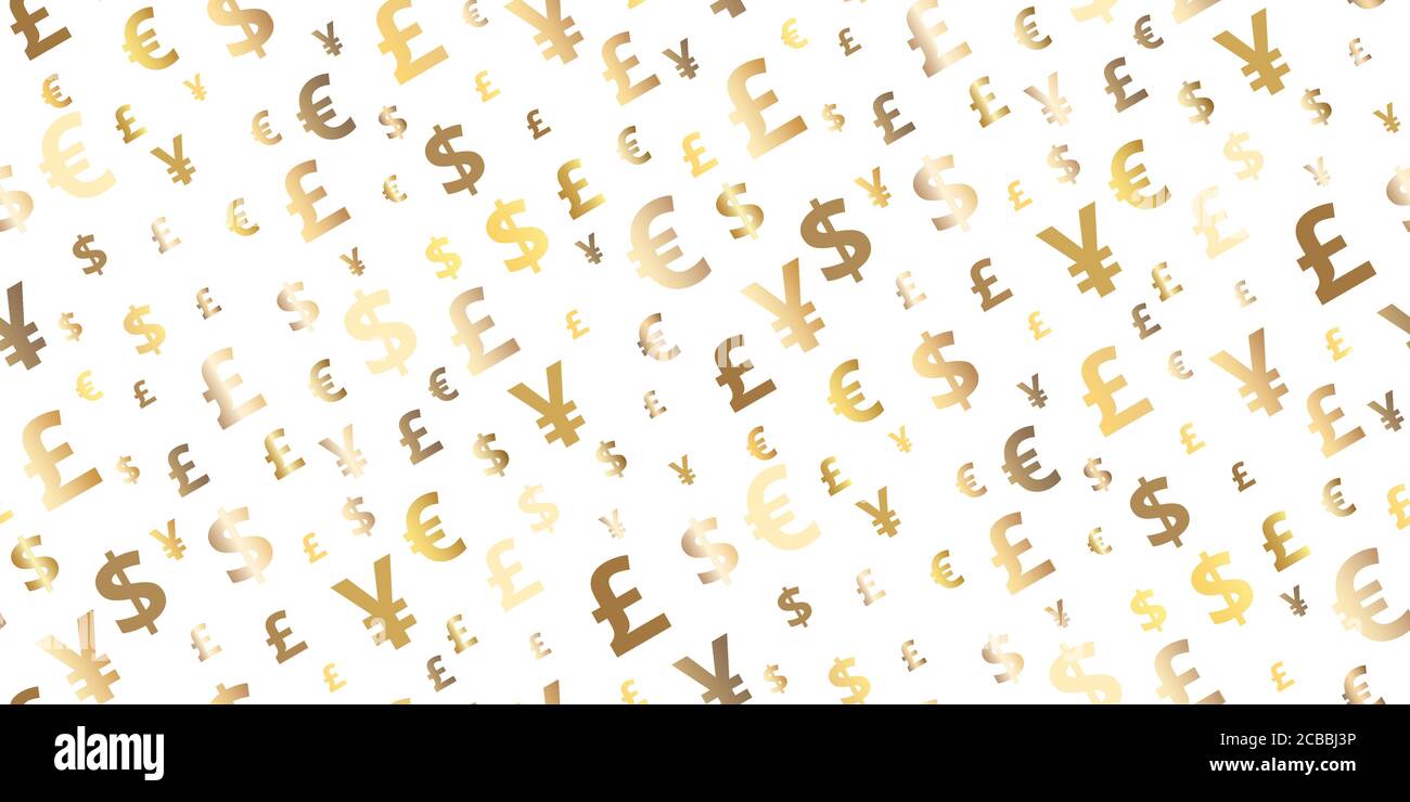 Seamless pattern euro, dollar, pound, yen gold symbols flying currency ...