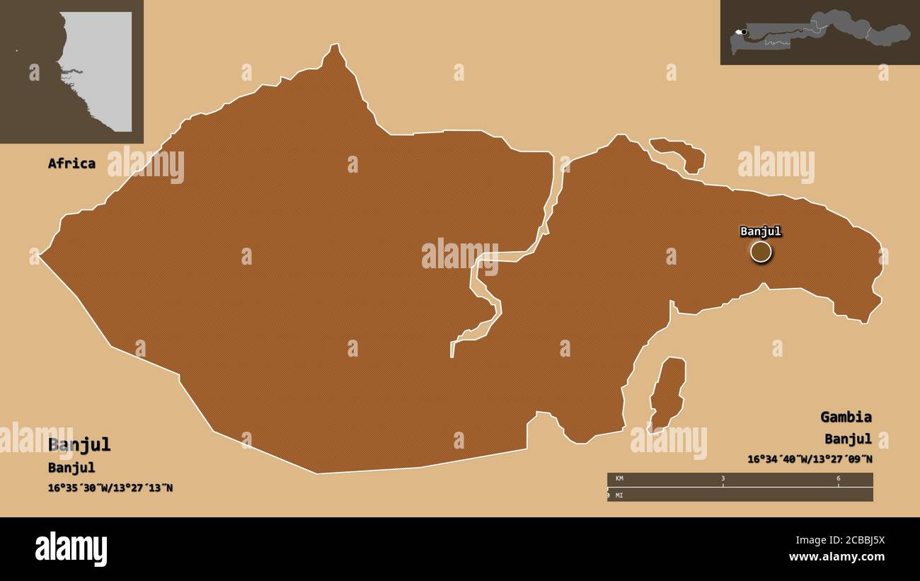 Shape of Banjul, independent city of Gambia, and its capital. Distance ...