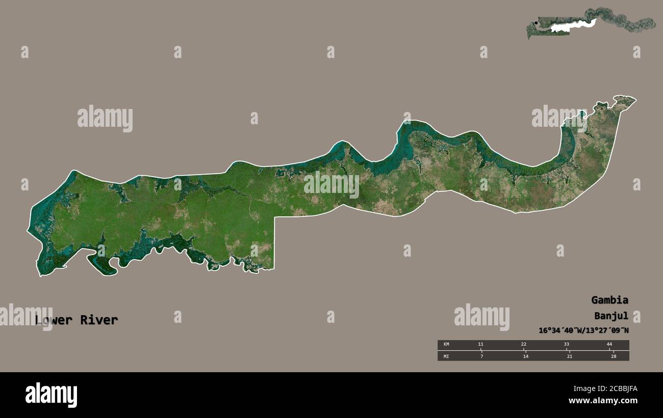 Shape of Lower River, division of Gambia, with its capital isolated on ...