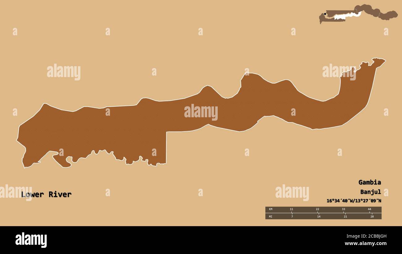 Shape of Lower River, division of Gambia, with its capital isolated on ...