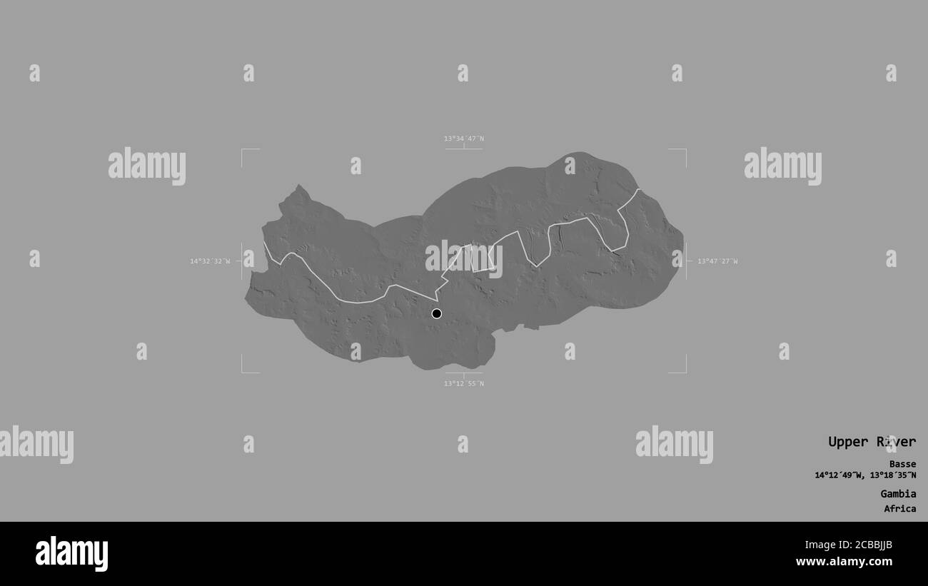 Area of Upper River, division of Gambia, isolated on a solid background ...