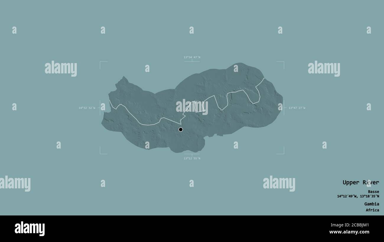 Area of Upper River, division of Gambia, isolated on a solid background ...