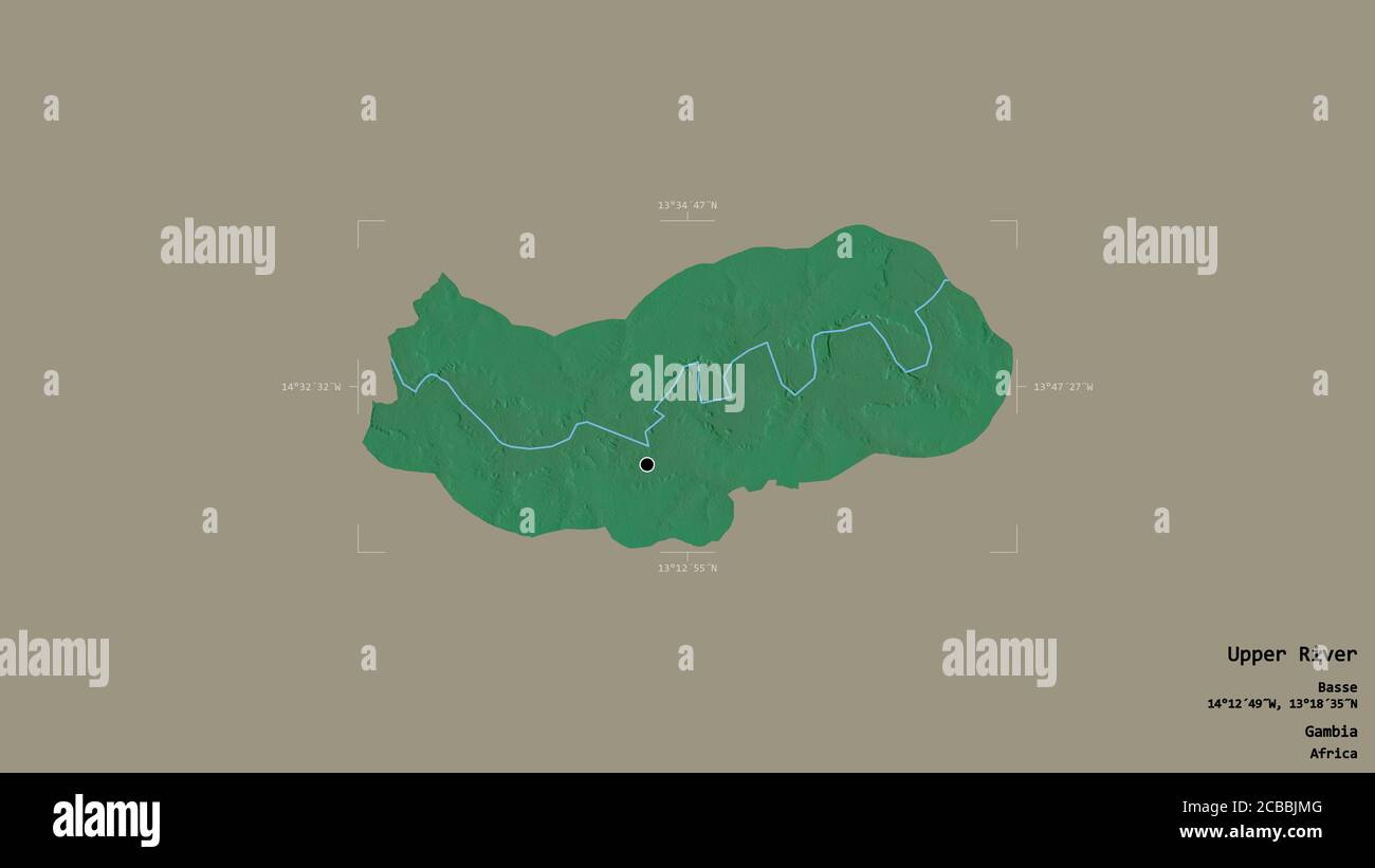 Area of Upper River, division of Gambia, isolated on a solid background ...