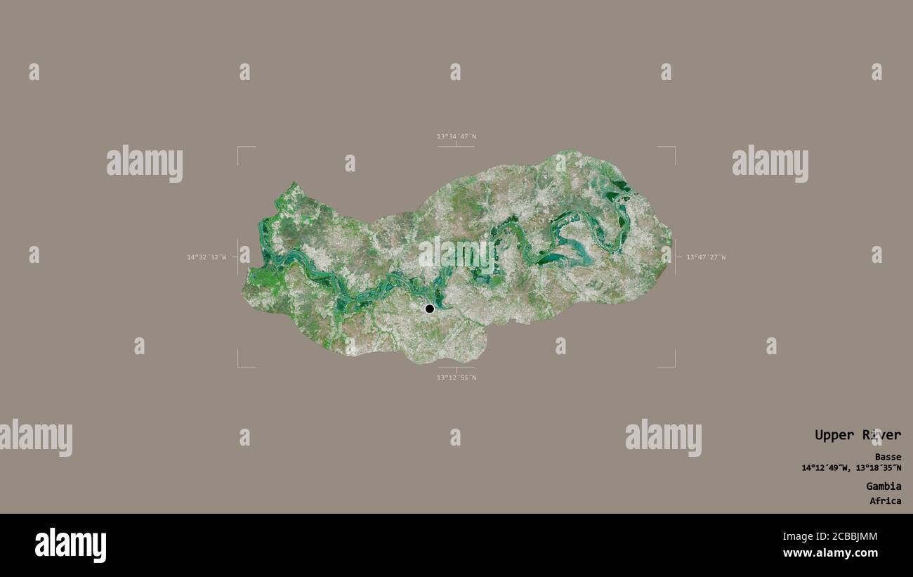 Area of Upper River, division of Gambia, isolated on a solid background ...