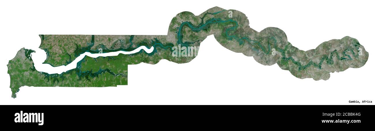 Shape of Gambia with its capital isolated on white background ...